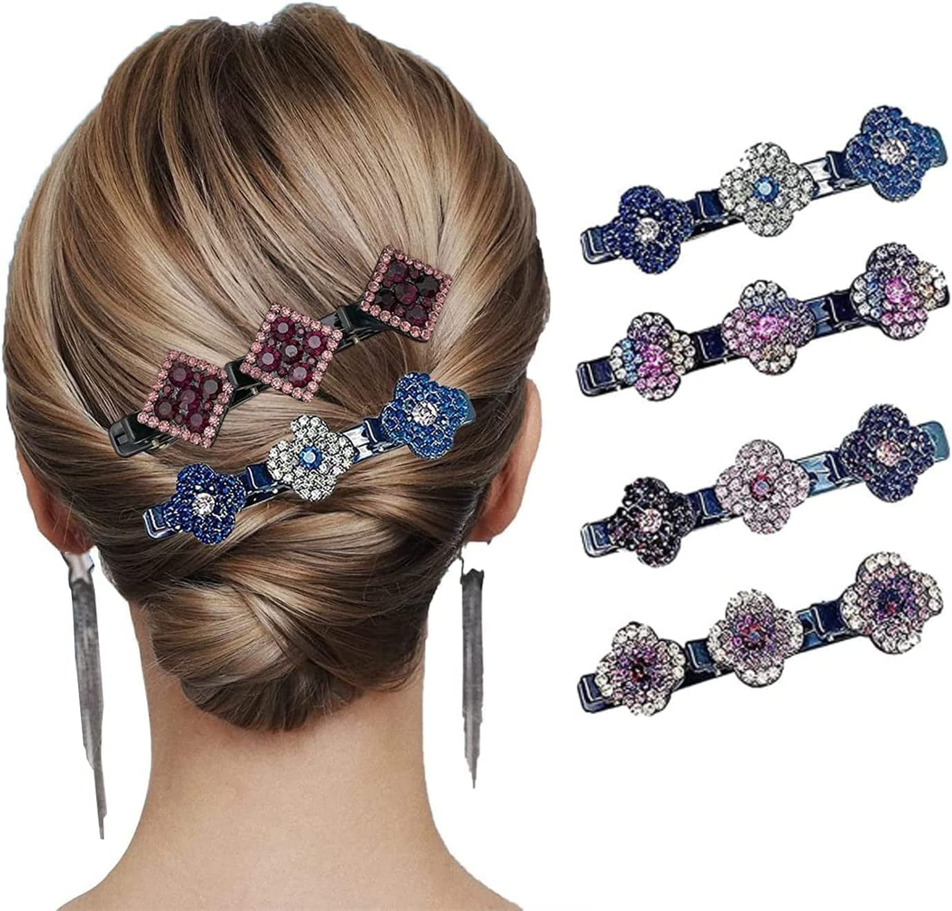 8Pcs Lift Up Style Hair Clip - Sparkling Crystal Stone Braided Hair ...