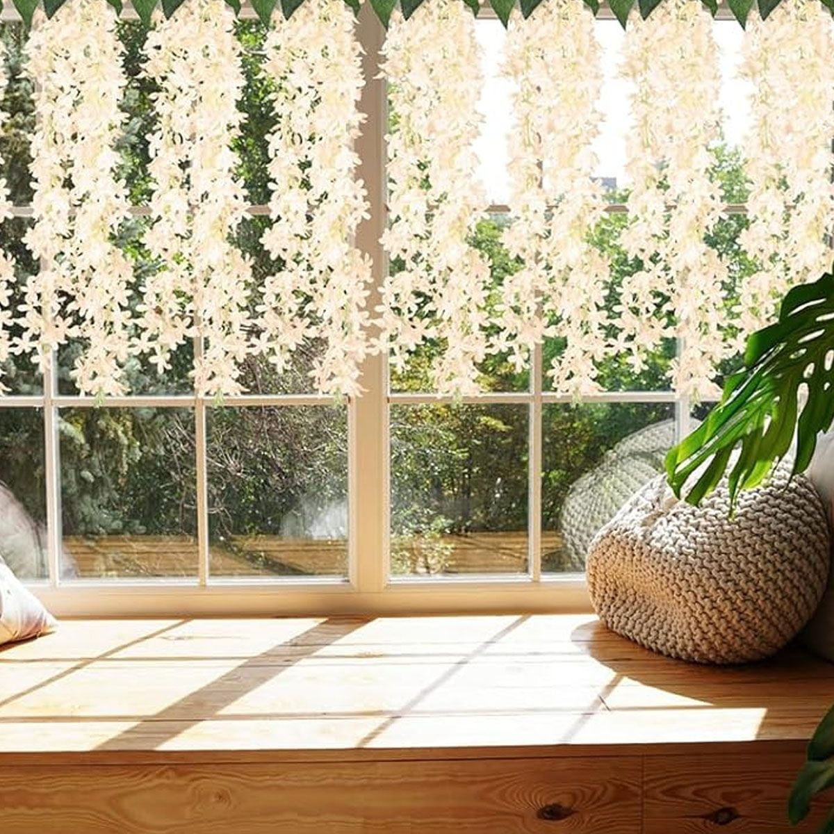 8Pcs Lilacs Artificial Flowers Hanging Flowers Hanging Wisteria Vines White Champagne Fake ...