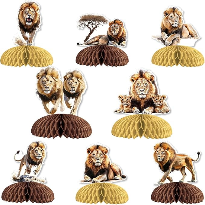 8Pcs Lion Honeycomb Centerpieces Lion Party Decorations Lifelike Lion ...