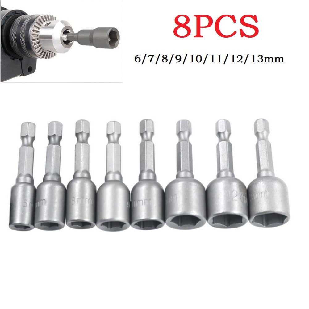 8Pcs Magnetic Nut Driver 6-13mm 1/4in Socket Adapter Hex Drill Bit ...