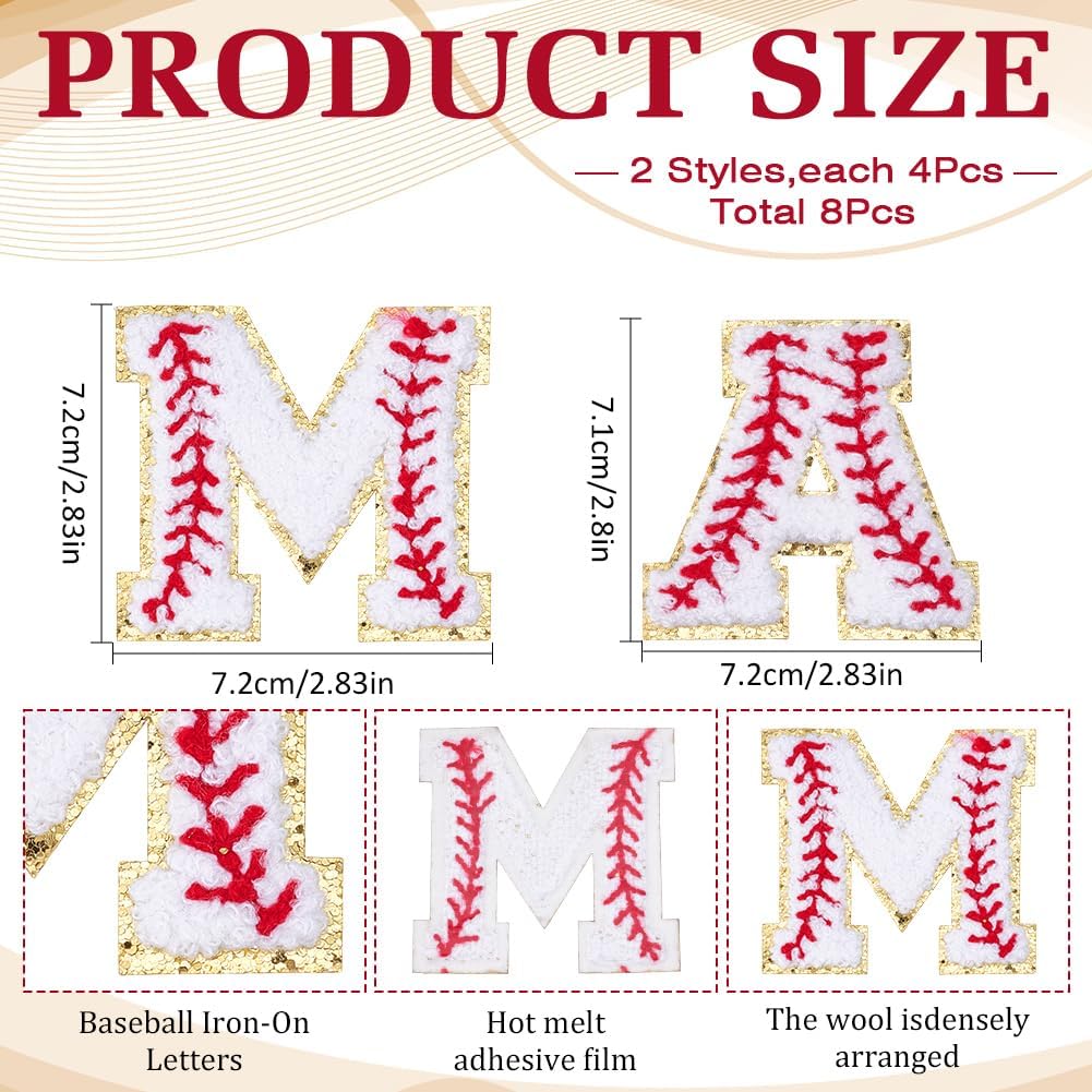 8Pcs Mama Baseball Iron-On Patches Mama Letters Sew-On Patches Softball ...