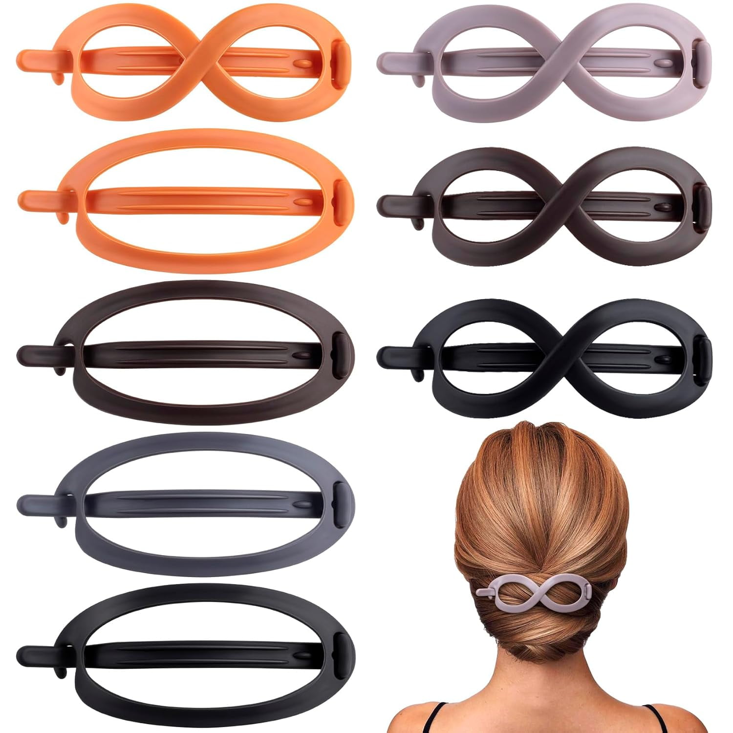 8Pcs Matte French Oval Barrette Clips for Women - Twist Curved ...