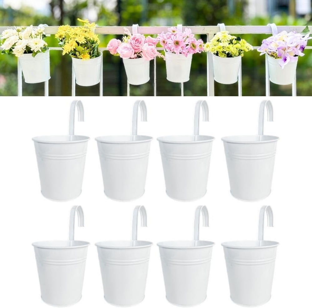 8Pcs Metal Iron Bucket Planter,Fence Hanging Flower Pots,Wall Railing ...