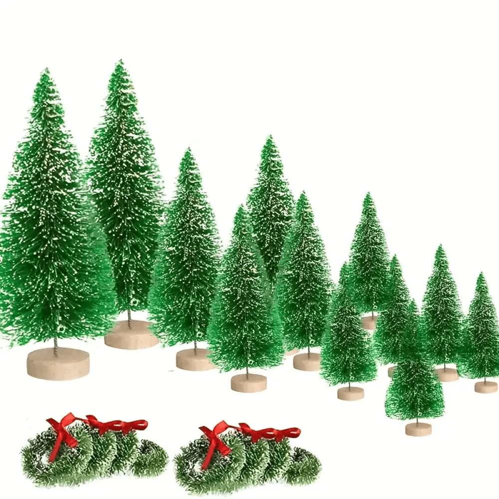 8Pcs Mini Christmas Trees Bottle Brush Trees with Wood Base, Christmas ...
