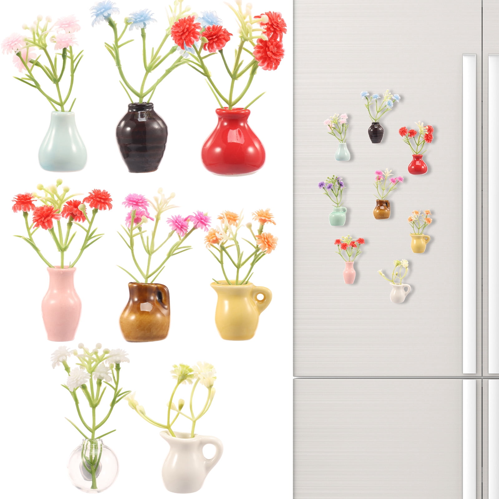 8Pcs Mini Vase Magnets,Cute Tiny Glass and Ceramic Vase Magnet with ...