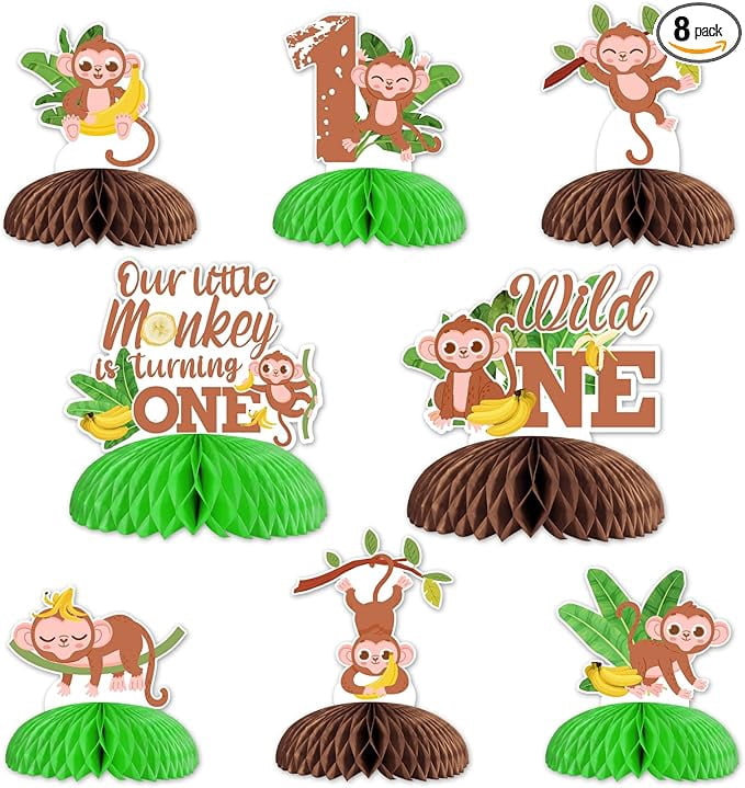 8Pcs Monkey 1st Birthday Honeycomb Centerpieces, Our Little Monkey is ...