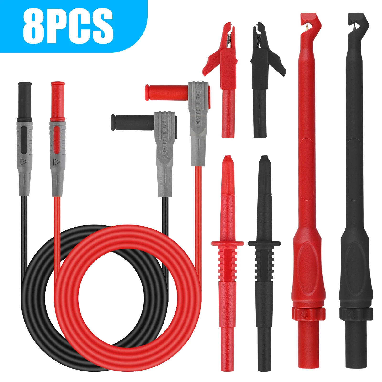 8Pcs Multimeter Lead Kit 4Mm Wire Piercing Alligator Clip Banana Plug ...