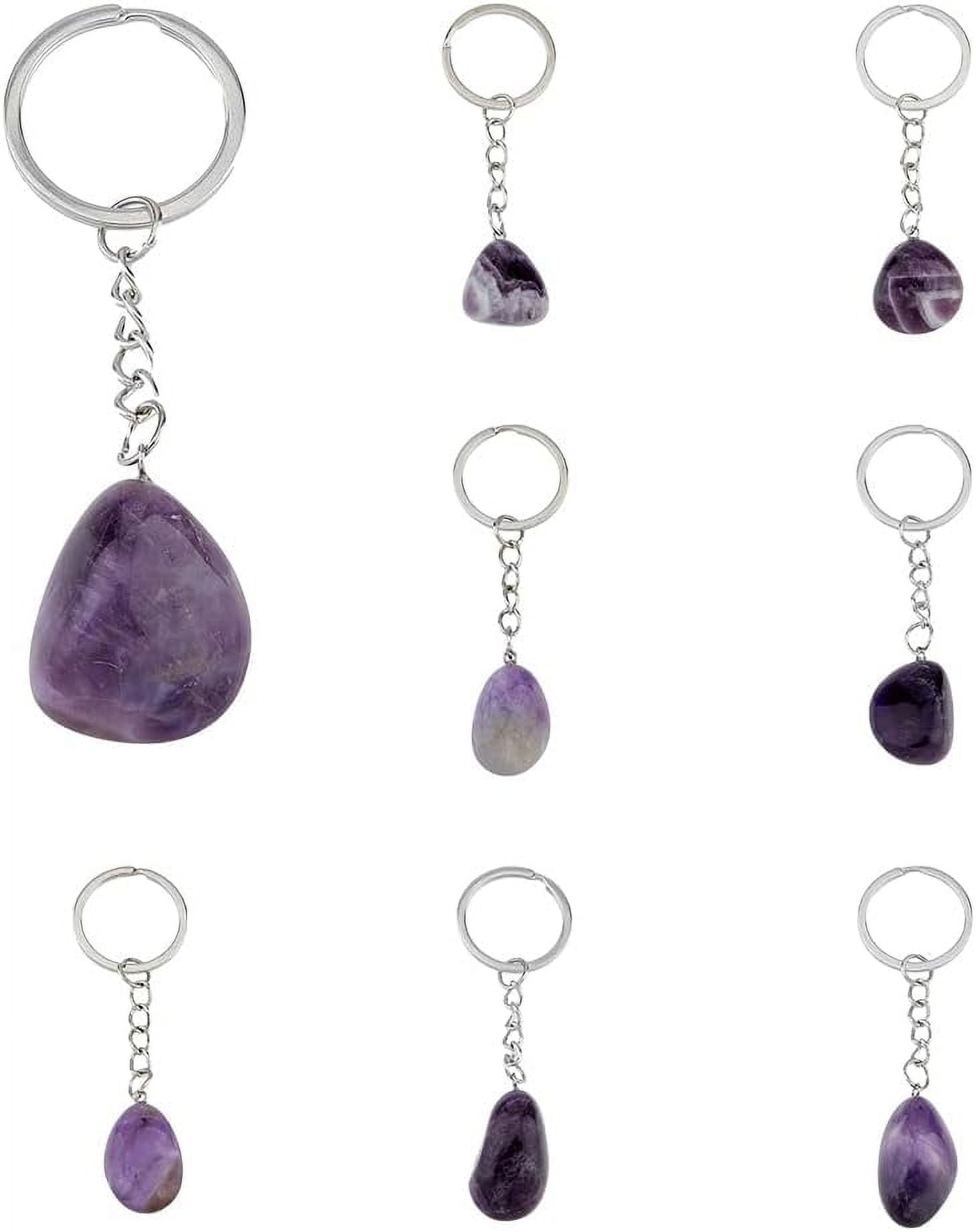 8Pcs Natural Amethyst Keychains Irregulate Natural Stone Pendant ...
