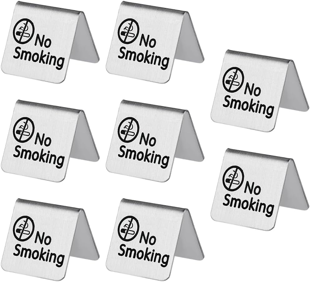8Pcs No Smoking Table Sign Double Side Table Tent Sign Stainless Steel ...