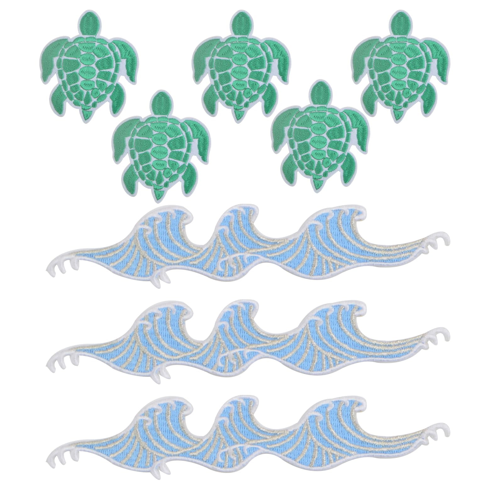 8Pcs Ocean Wave Leaves Sea Turtle Animal Embroidered Patches Set ...