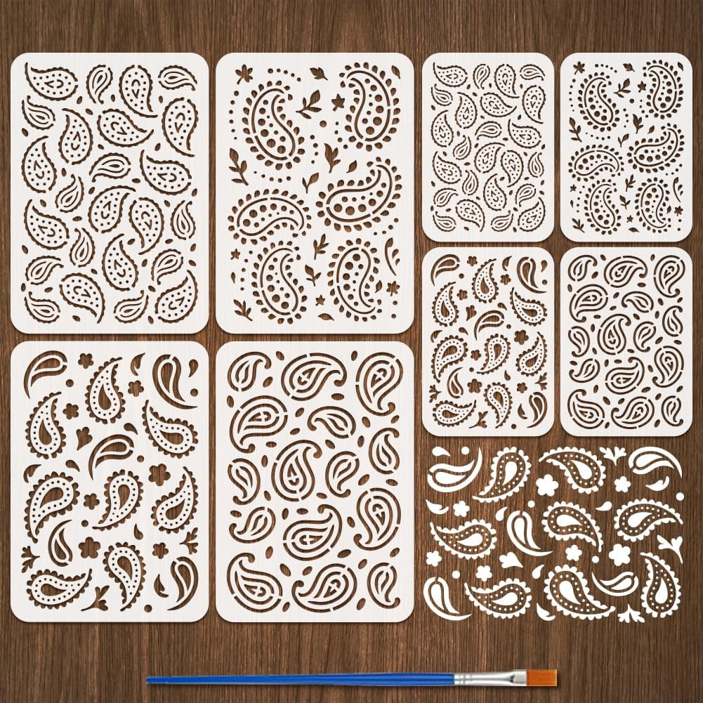 8Pcs Paisley Pattern Painting Stencil with Brush 8 Styles DIY ...