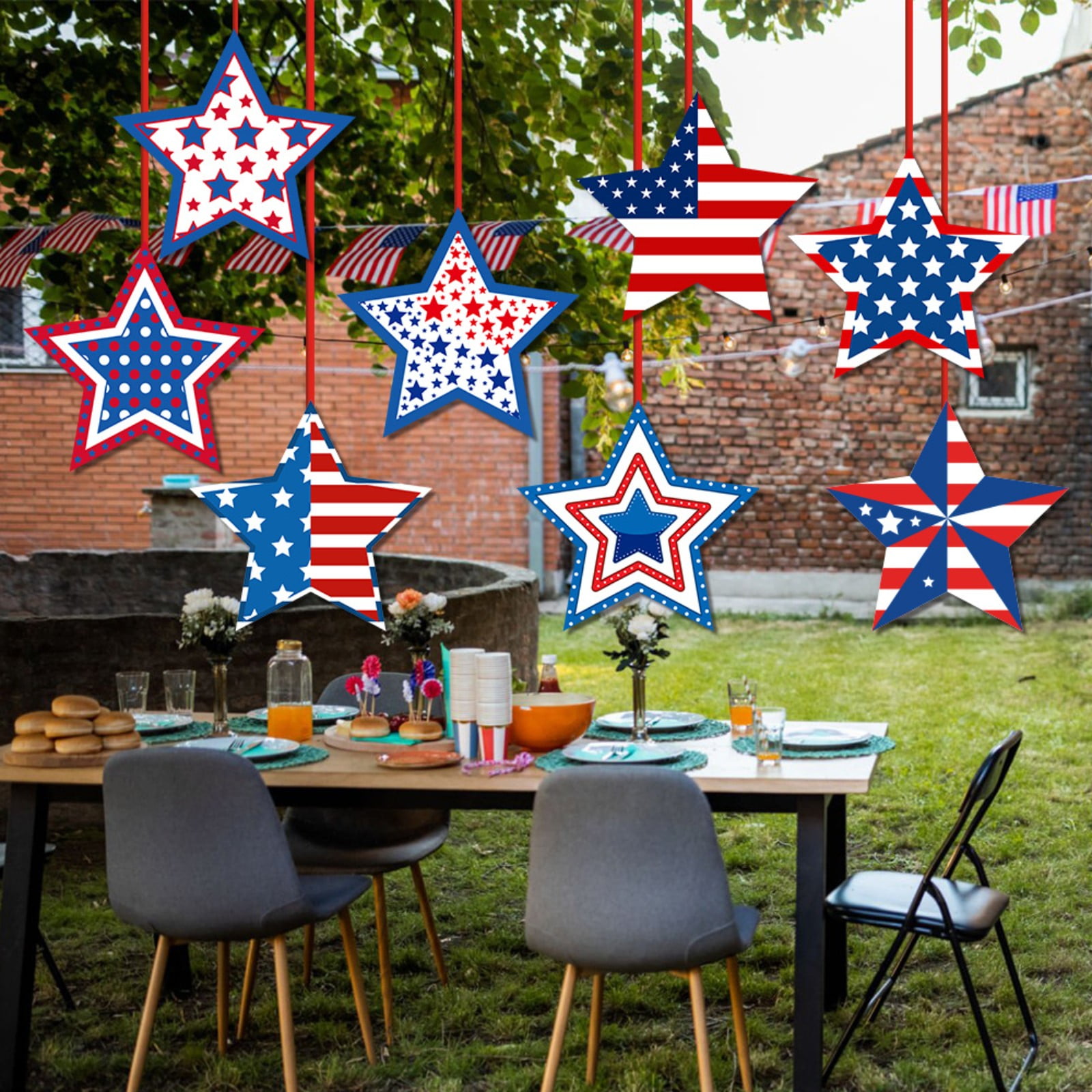 8Pcs Patriotic Decorations Red White Blue Star Hanging Ornaments for ...