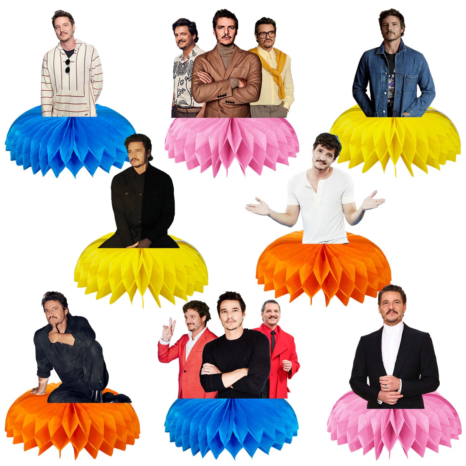 8Pcs Pedro Pascal Party Supplies, Pascal Honeycomb Centerpieces Table ...