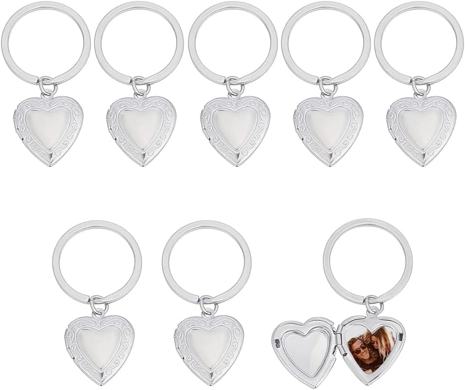 8Pcs Photo Frame Charms Heart Locket Keychains Love Photo Pendants ...