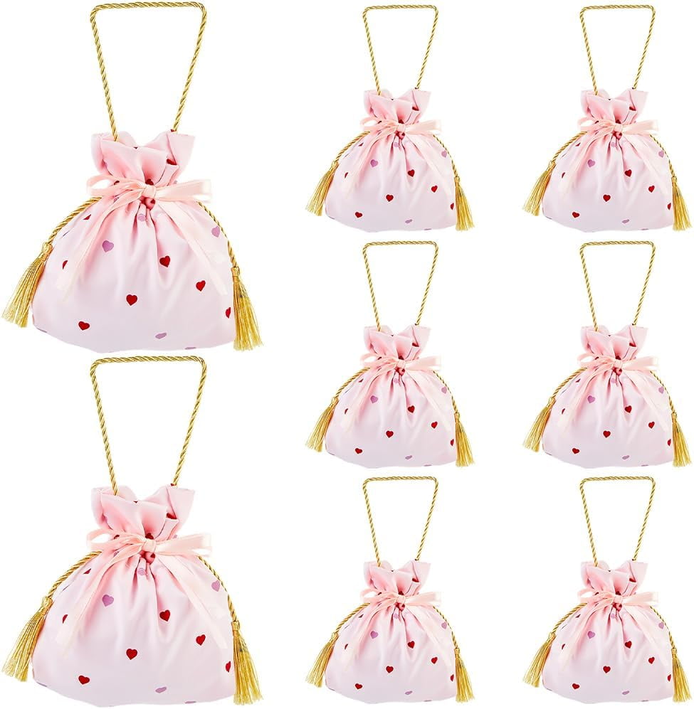 8Pcs Pink Drawstring Candy Pouch Small Heart Thank You Gift Bag 5.7x6.3 ...