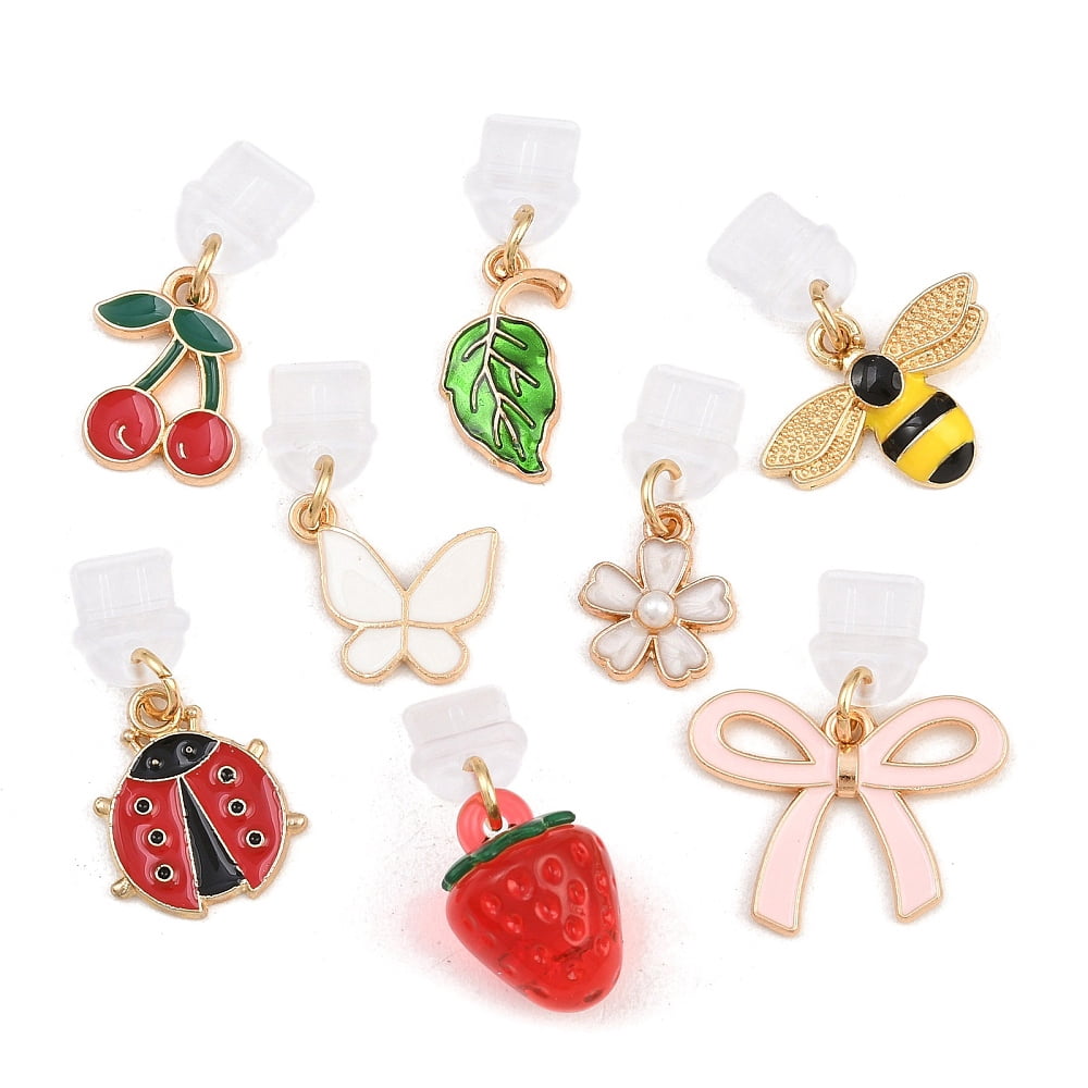 8Pcs Plastic Mobile Dustproof Plugs with Alloy Enamel & Acrylic ...