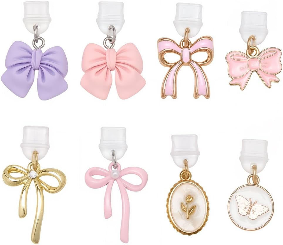 8Pcs Plastic Mobile Dustproof Plugs with Bowknot Alloy Enamel Resin ...