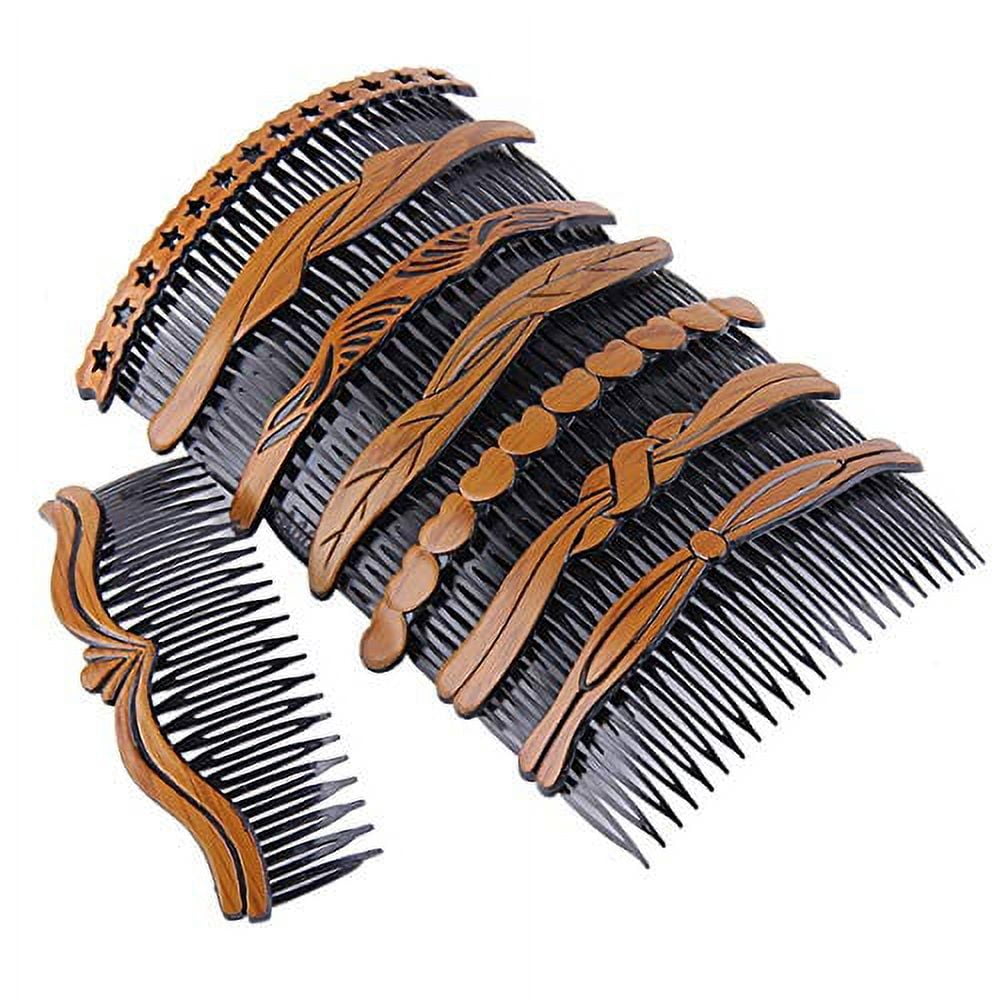8Pcs Plastic Wood Grain Hollow Hair Side Combs Retro Hair Comb Pin ...