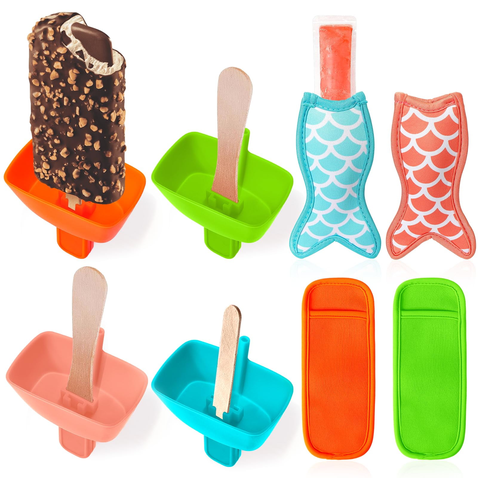 8Pcs Popsicle Holders Ice Pop Sleeves Set for Kids, Reusable Silicone ...