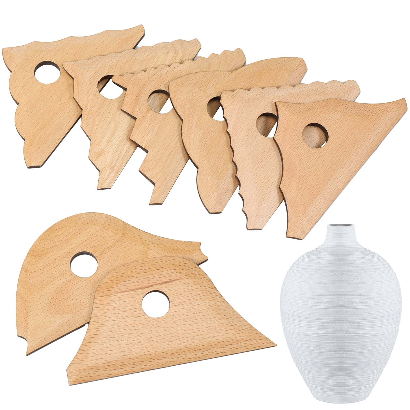 8Pcs Pottery Trimming Tools Pottery Clay Foot Shaper Tools Beech Wood Pottery Profile Ribs ...