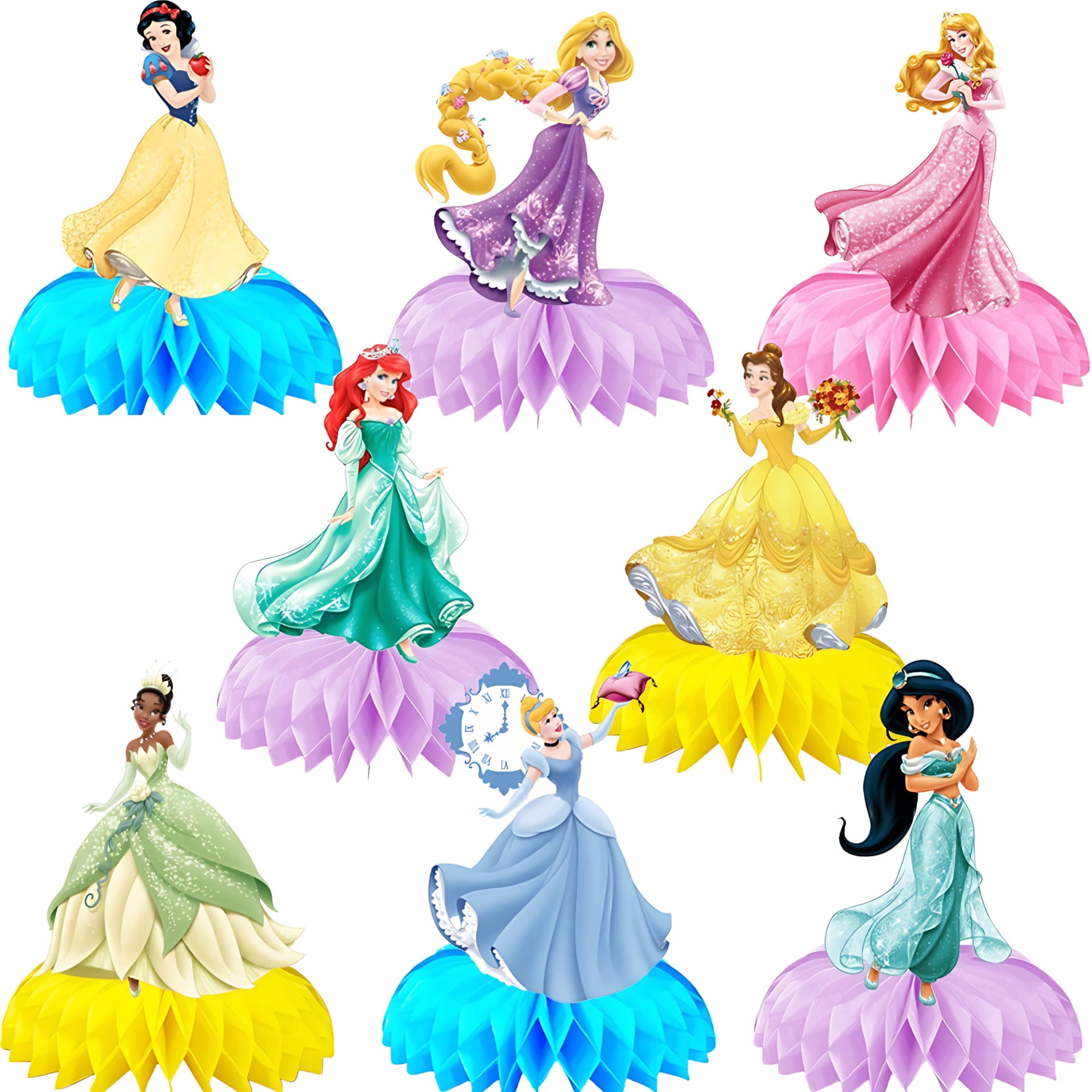 8Pcs Princess Party Supplies Set Honeycomb Centerpieces Double Sided ...