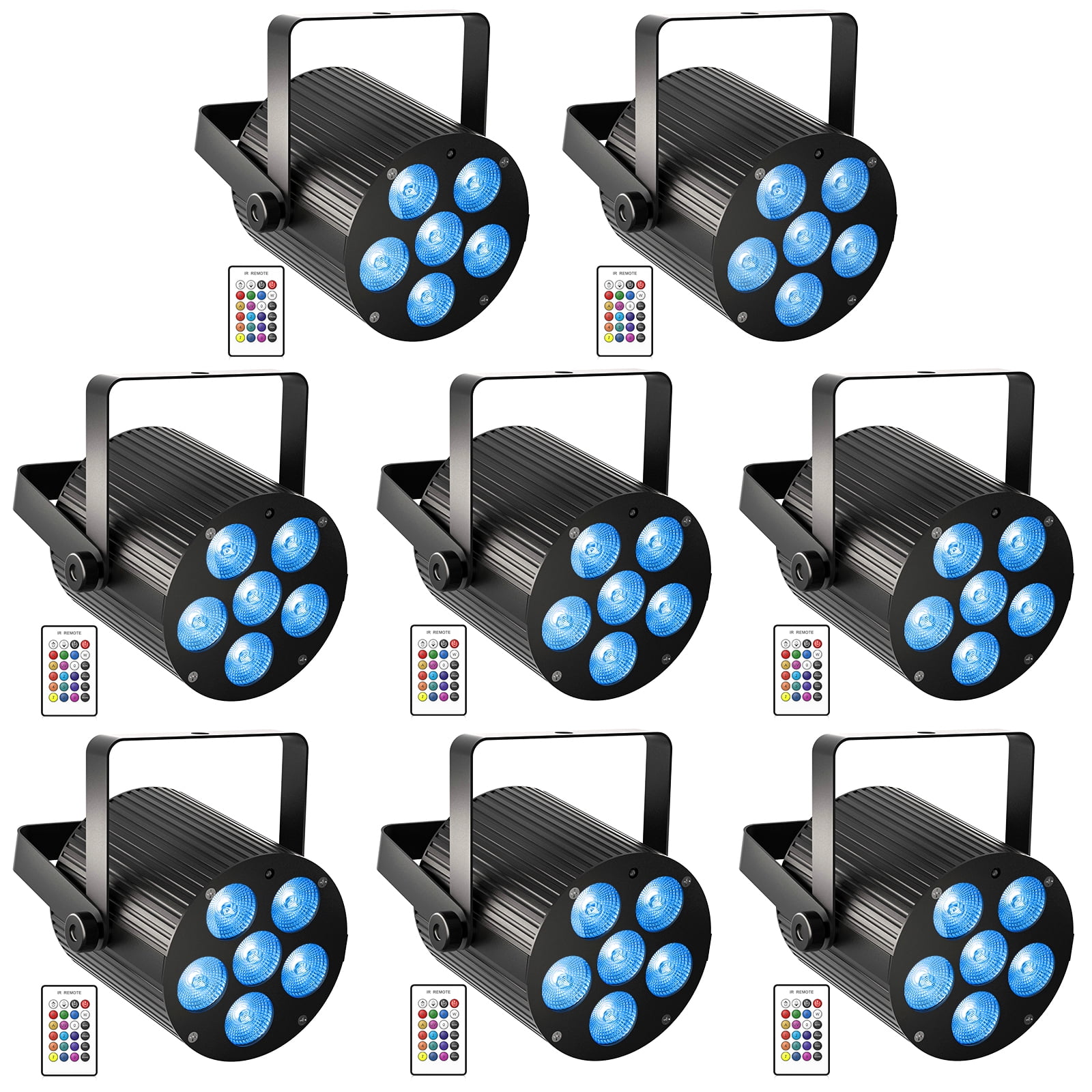 8Pcs RGBWA UV Battery Rechargeable 6 LED Par Stage Light DMX Party DJ ...