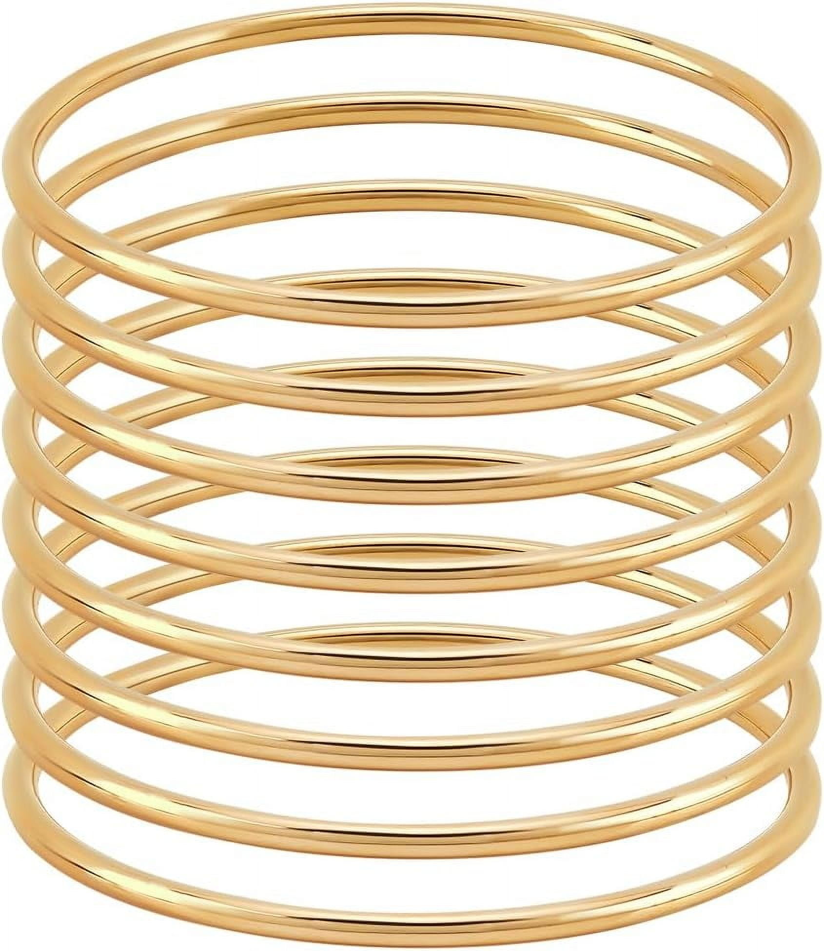 8Pcs Real 18K Gold Plated 304 Stainless Steel Glossy Thin Wrap Bangle 2 ...