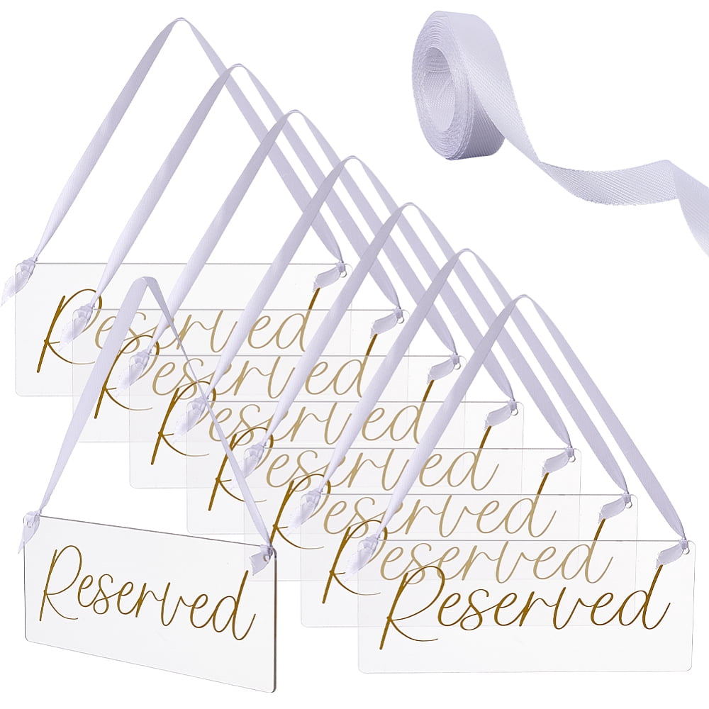 8Pcs Reserved Signs for Wedding Chairs DIY with 6.25 Yards White Ribbon ...