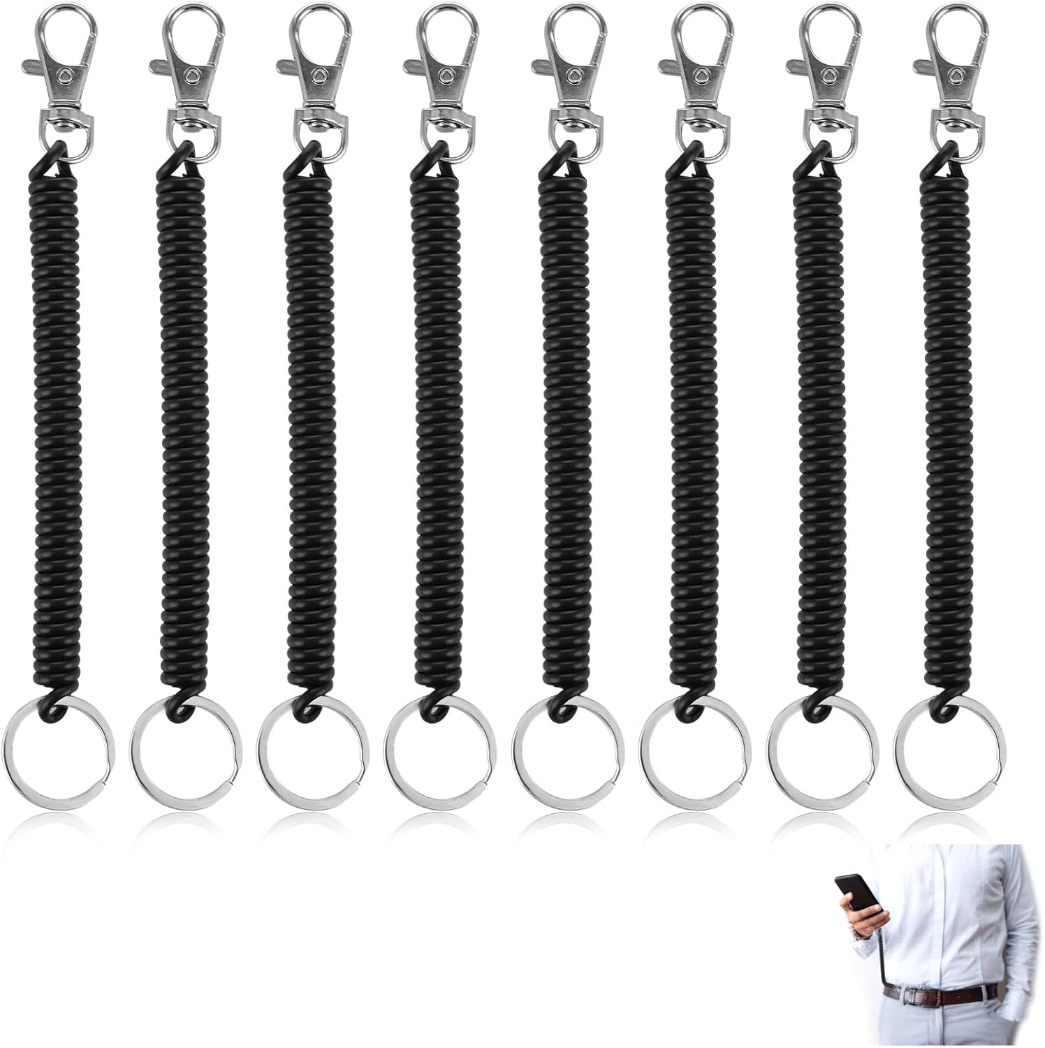 8Pcs Retractable Spring Coil Keychain, Coiled Lanyard With Keyring ...