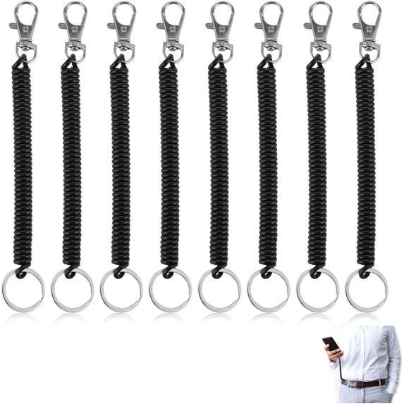 8Pcs Retractable Spring Coil Keychain, Coiled Lanyard With Keyring ...