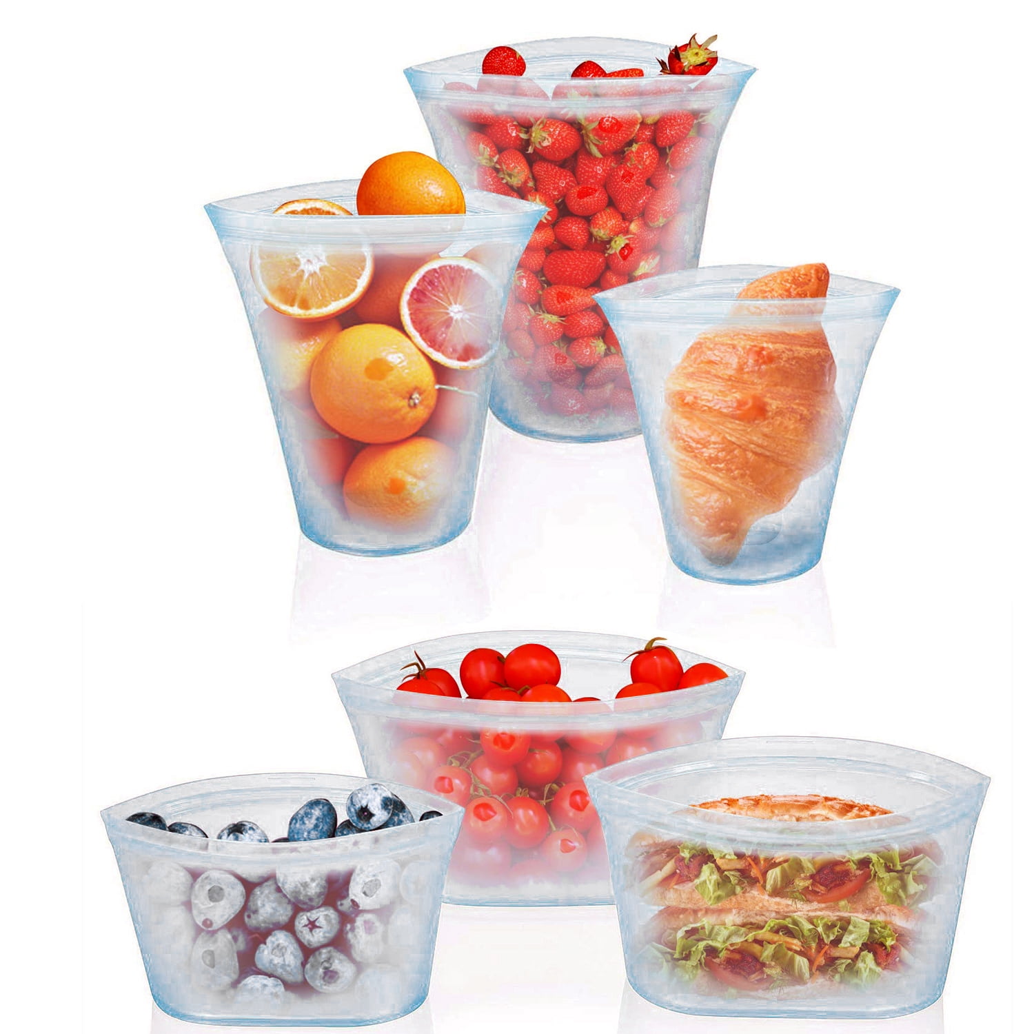 8Pcs Reusable Silicone Food Storage Bags Containers - 3 Cups, 3 Dishes ...