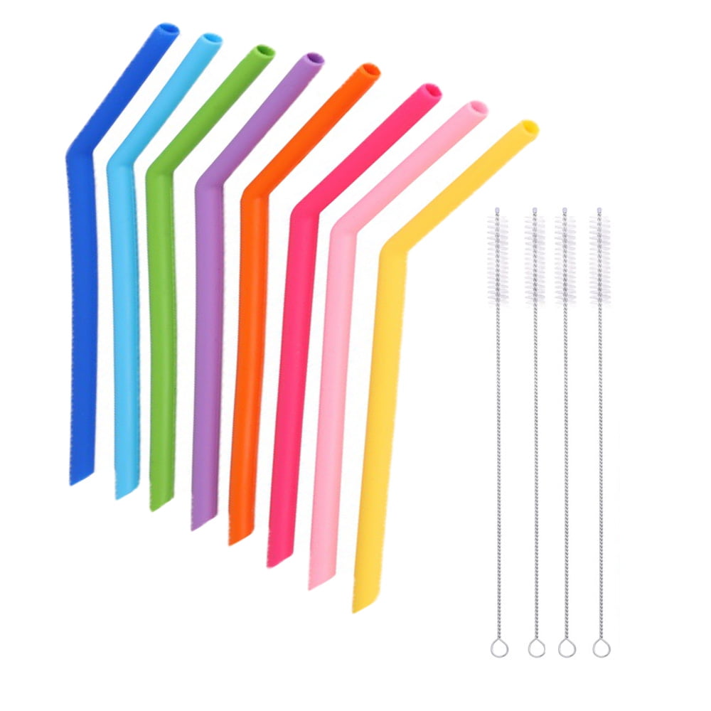 8Pcs Reusable Silicone Straws, Long Flexible Silicone Drinking Straws ...