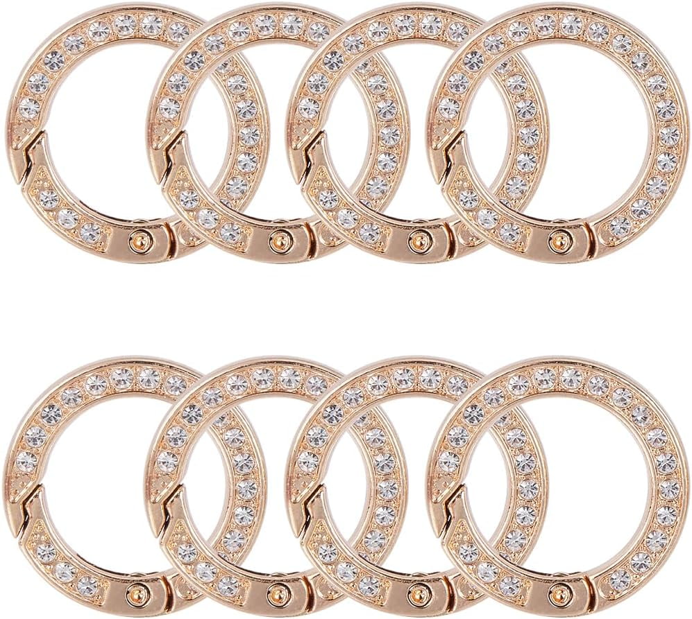 8Pcs Rhinestone O Ring 0.75 Inch Round Spring Clips Carabiner Snap Clip ...