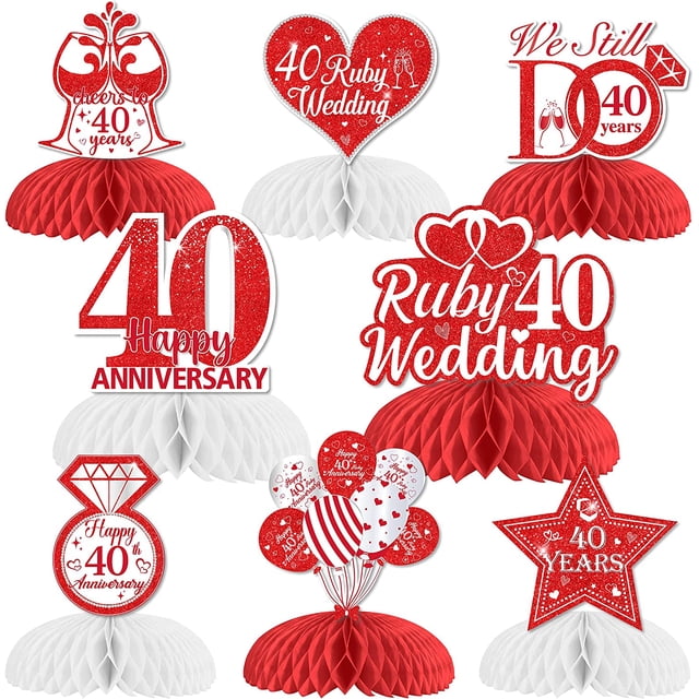 8Pcs Ruby Wedding Anniversary Table Decorations, Honeycomb Centerpieces ...