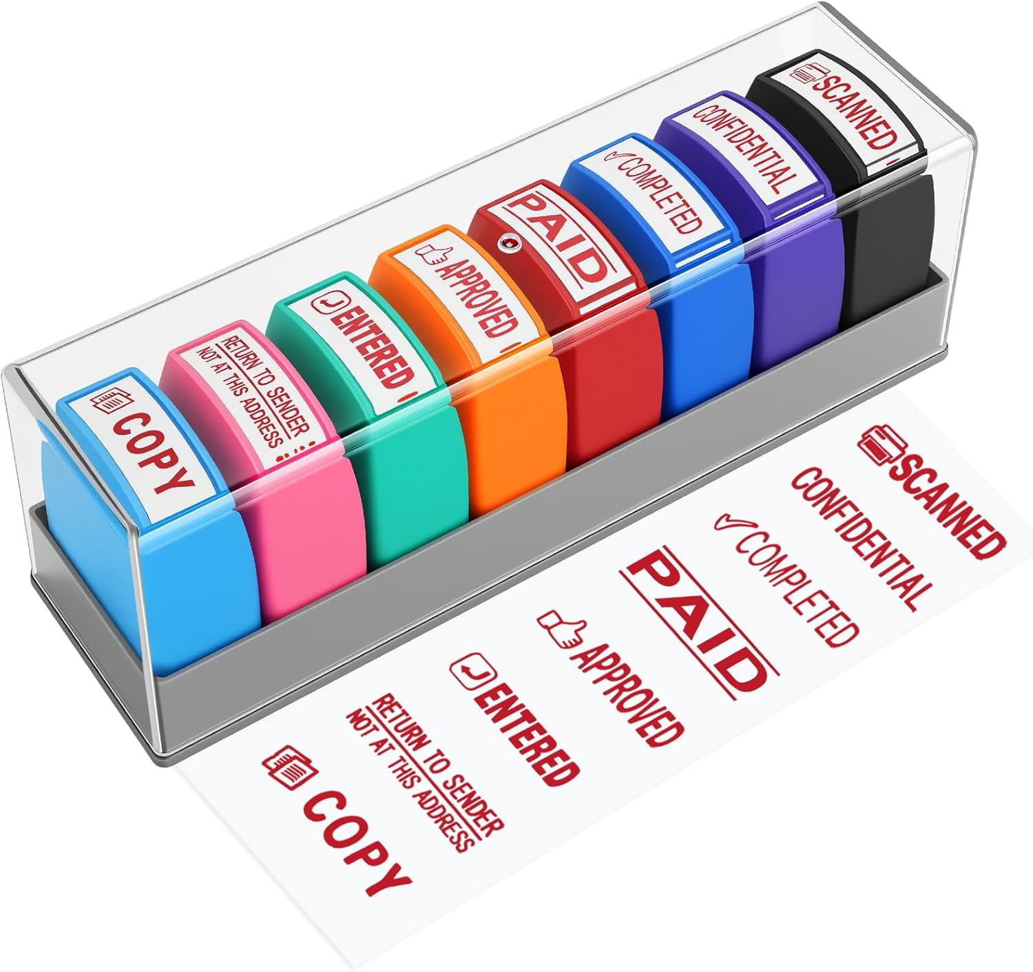 8Pcs Self Inking Office Stamps Set, Paid Copy Scanned Entered ...