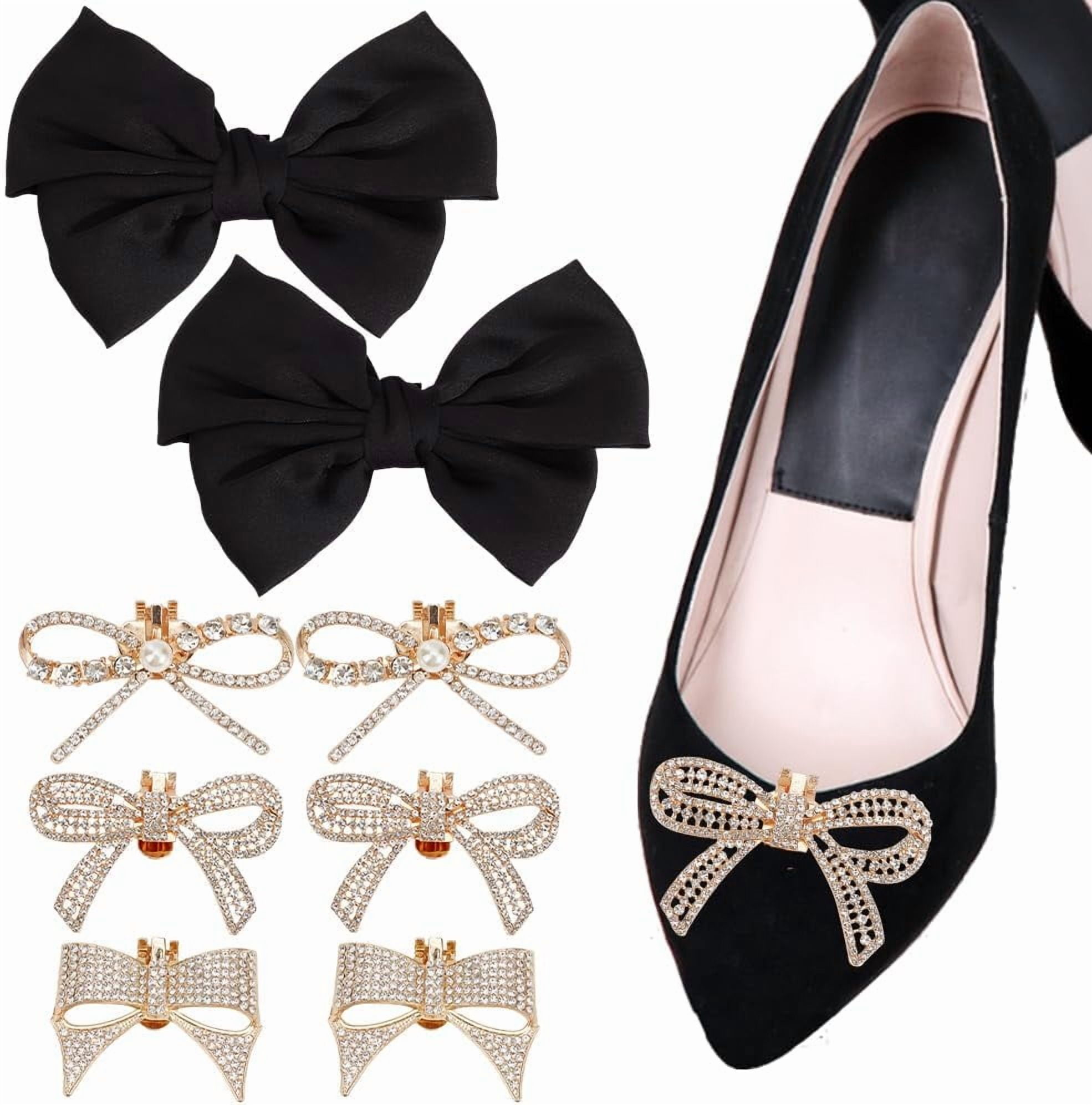 8Pcs Shoe Clips - 4 Styles Rhinestone Buckle Black Satin Clips Fashion ...