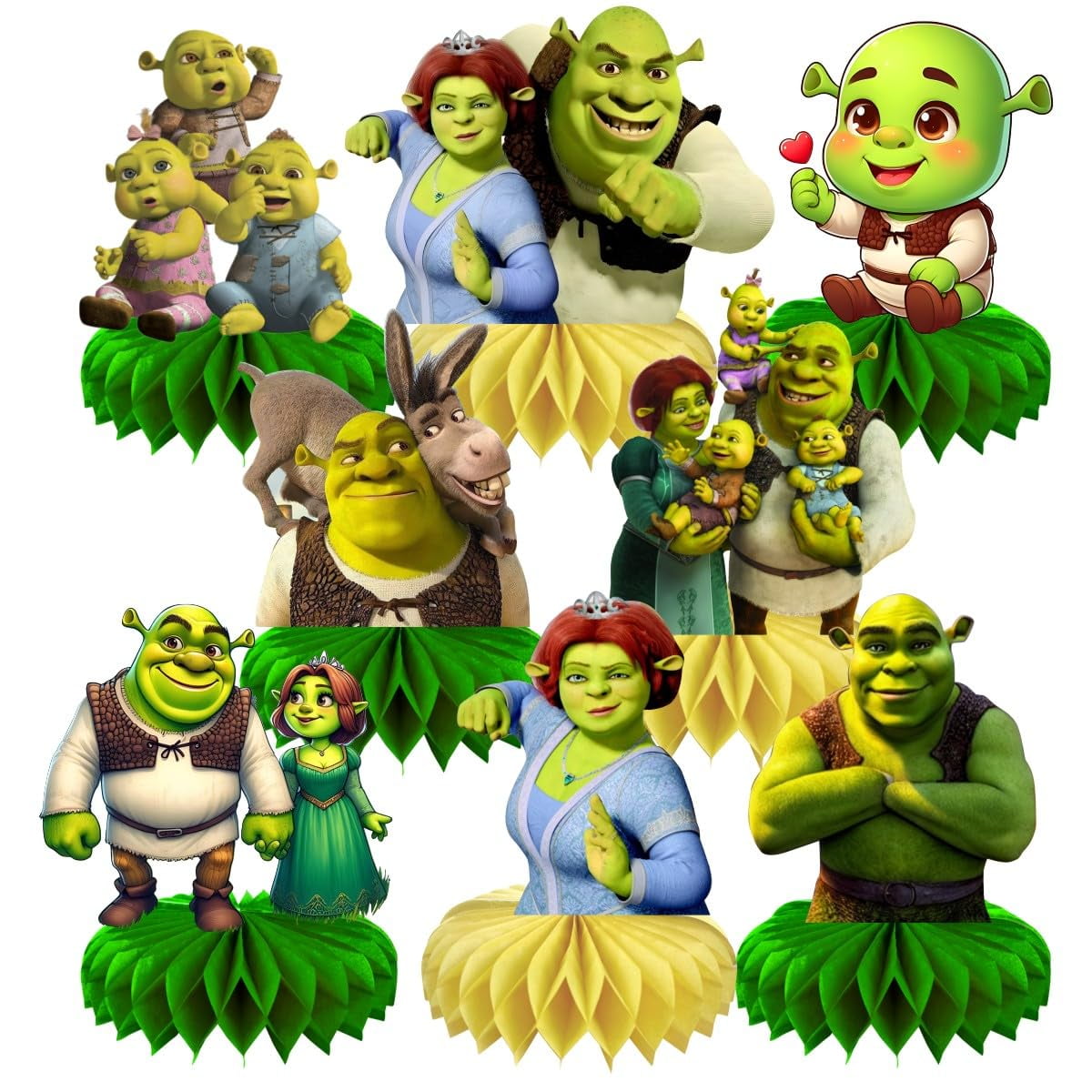 8Pcs Shrek Honeycomb Table YPF5 Centerpiece, Shrek Birthday Party ...