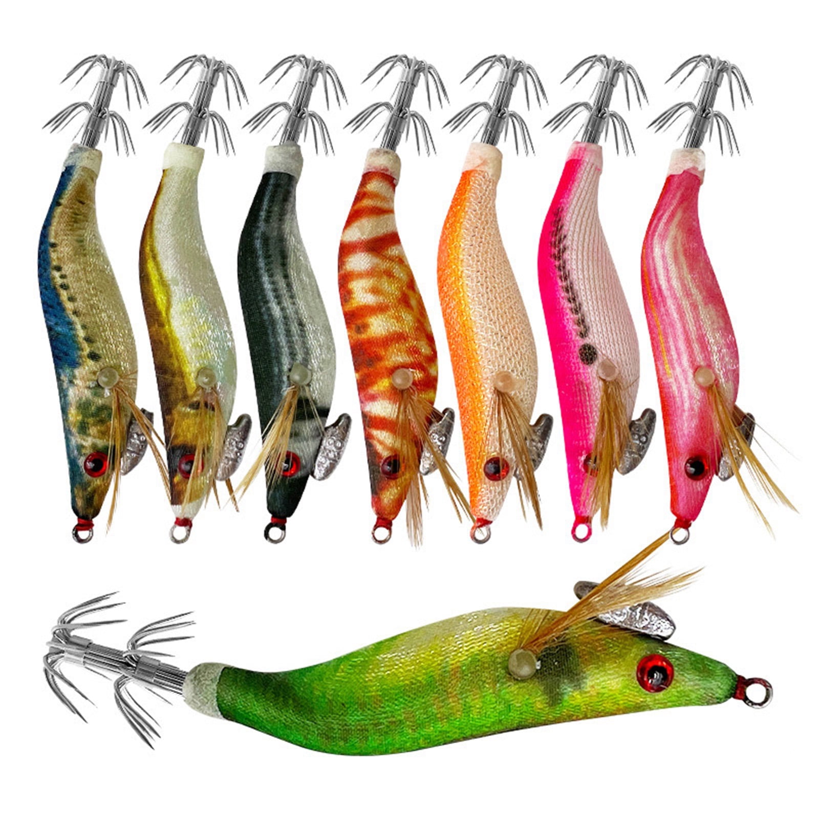 8Pcs Shrimp Lure Baits Squid Jigs 7.8cm Glow Squid Jigs Cuttlefish Hook ...