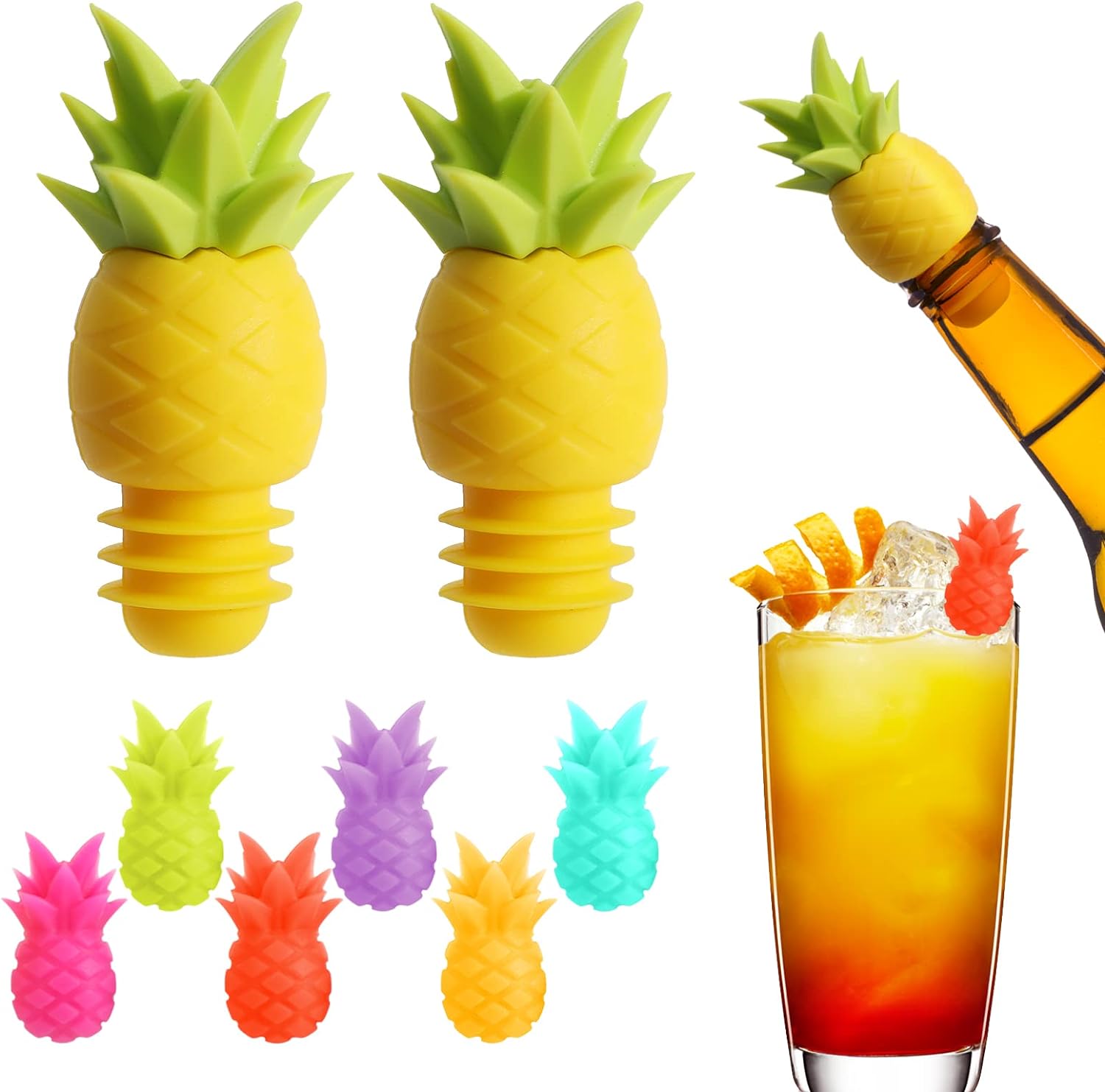 8Pcs Silicone Barware Glass Markers, Pineapple Shape Drink Markers Tags ...