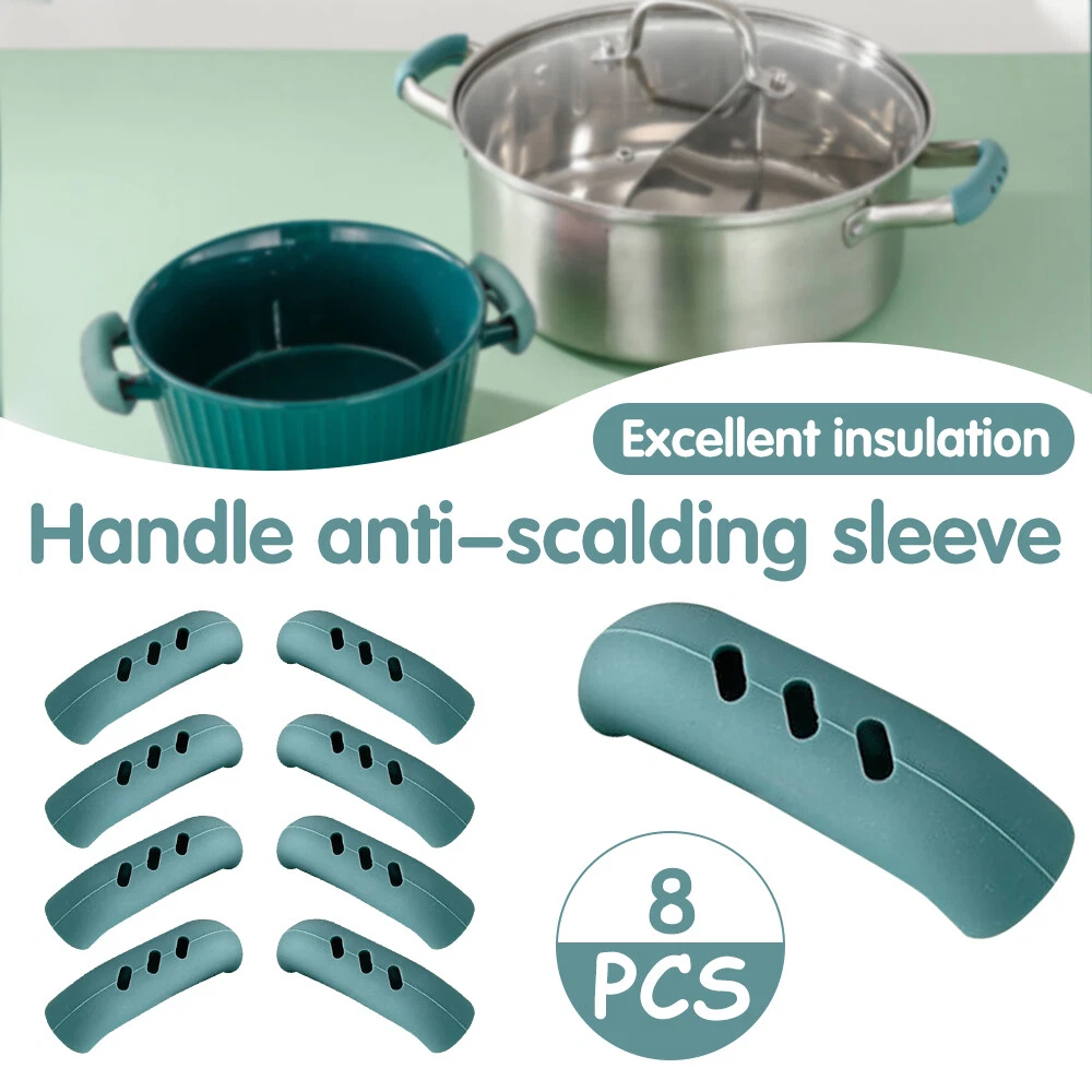 8Pcs Silicone Hot Handle Holder Kitchen Heat Resistant Fry Pan Sleeve ...