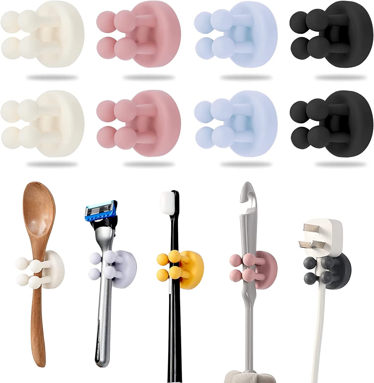 8Pcs Silicone Toothbrush Holders, STONCEL Multi-Function Hook, Waterproof self Adhesive Wall ...