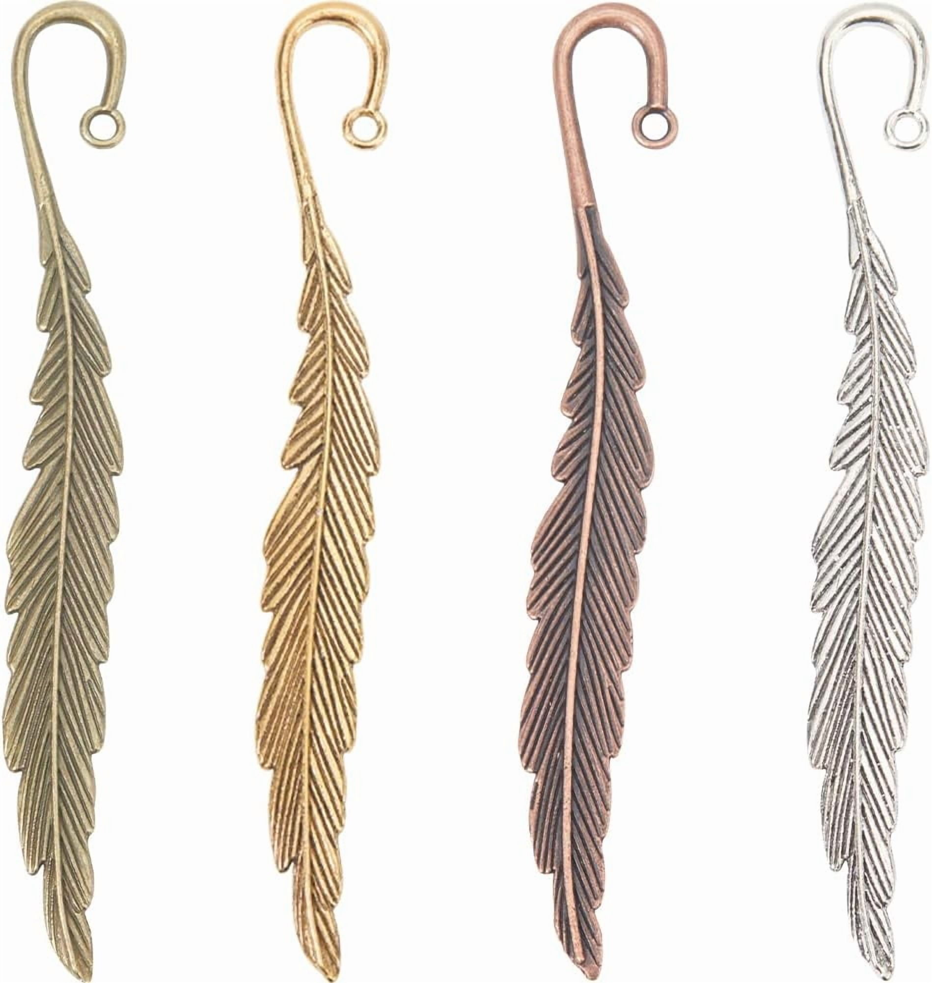 8Pcs Silver Feather Bookmarks Hook Bookmark Bulk Alloy Leaf Tibetan ...