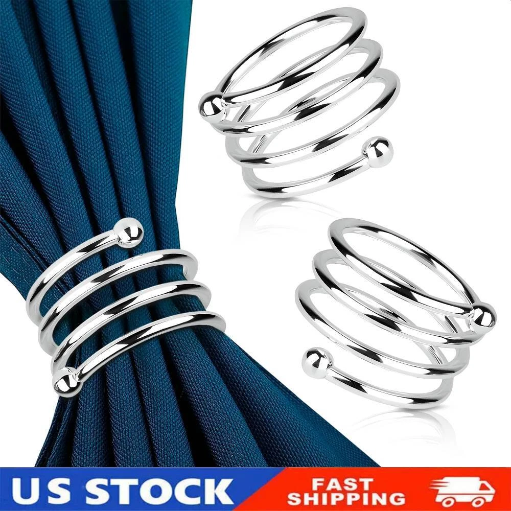 8Pcs Silver Napkin Rings Elegant Spring Napkin Rings Holders Metal ...