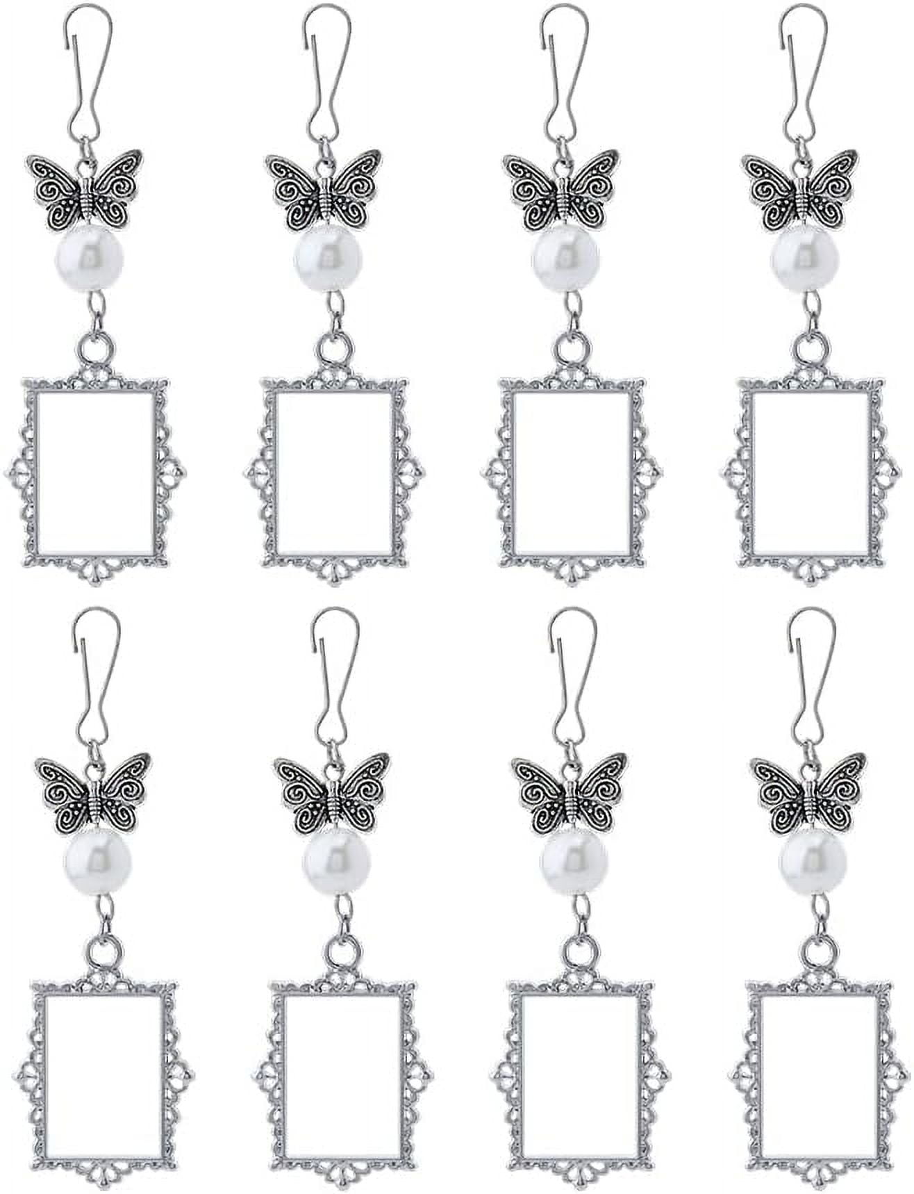 8Pcs Silver Wedding Bouquet Photo Pendant Rectangle Open Bezel Pendants ...