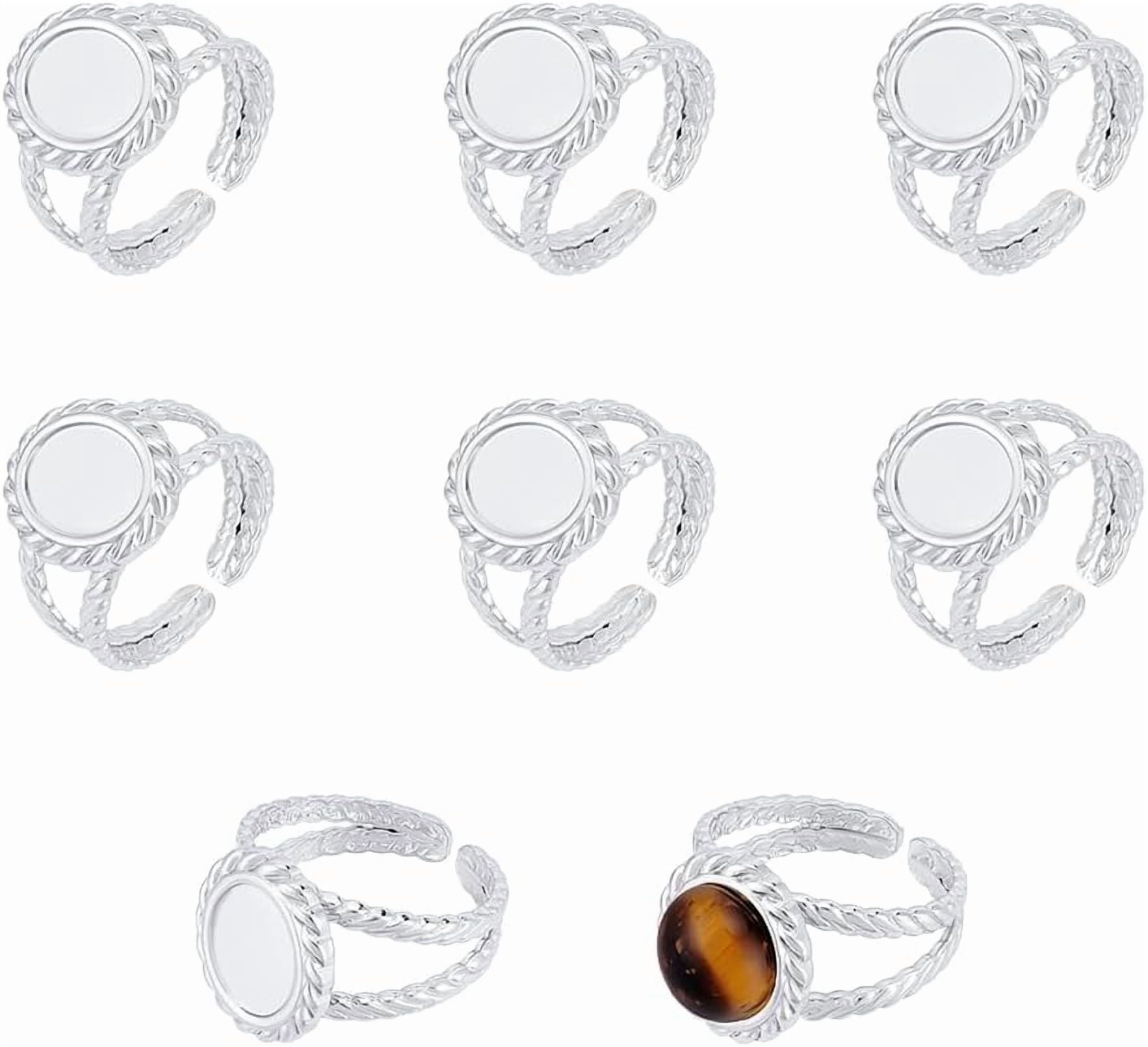8Pcs Size 7(17.3mm) Blank Rings Base Open Finger Rings Stainless Steel ...