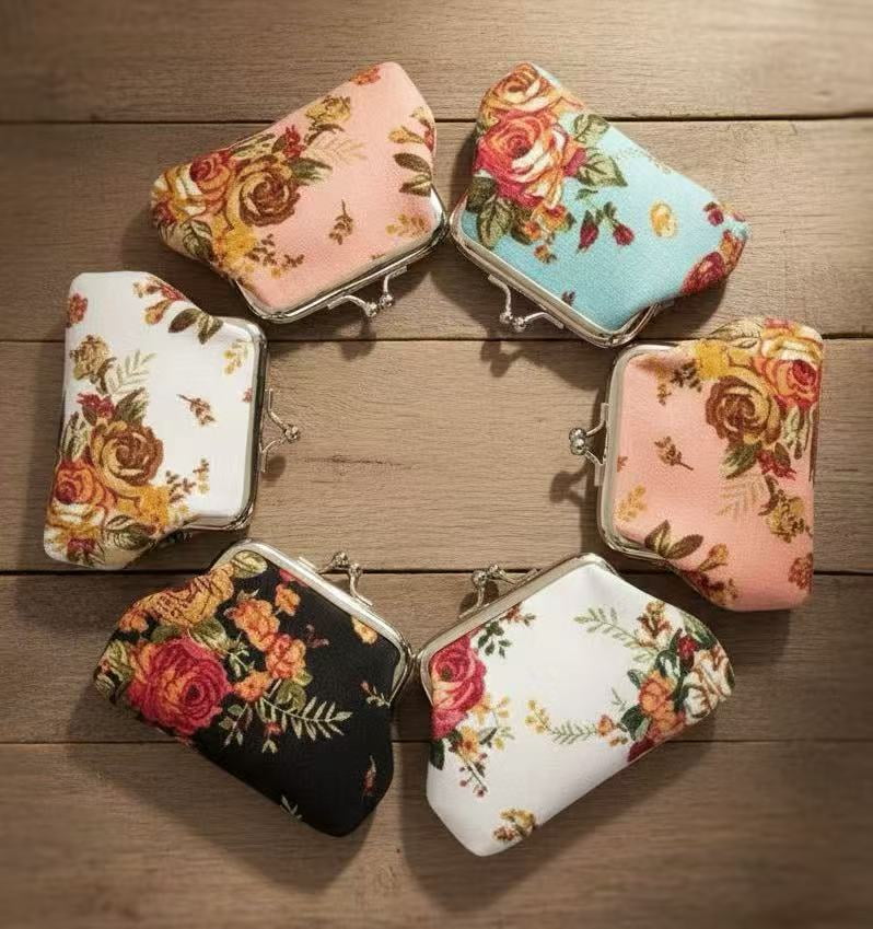 8Pcs Small Canvas Floral Coin Purses Present Bag with Clasp Kiss Lock ...