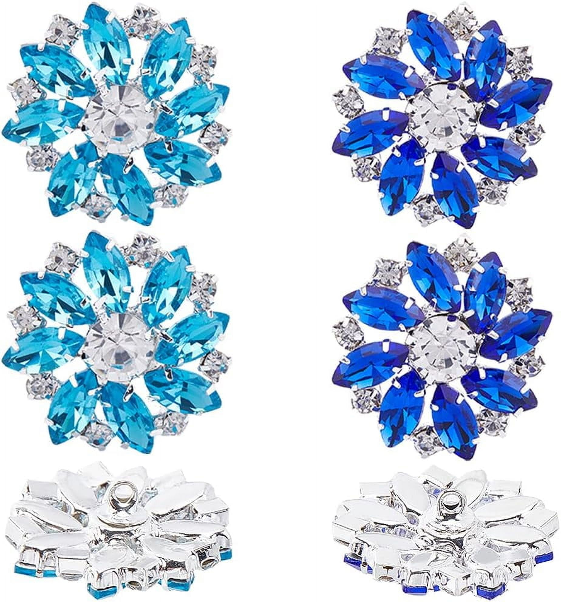 8Pcs Snowflake Buttons Lake Bluereasure Blue Rhinestone Buttons 1-Hole ...
