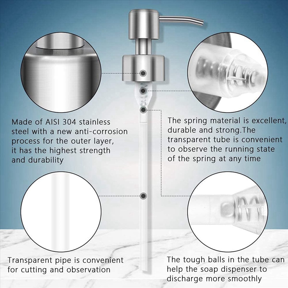 8Pcs Soap Dispenser Pump Replacement Stainless Steel Lotion Dispenser ...