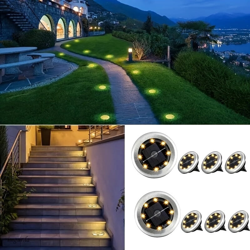 8Pcs Solar LED Ground Lights, Warm Light, Smart Lighting Outdoor ...
