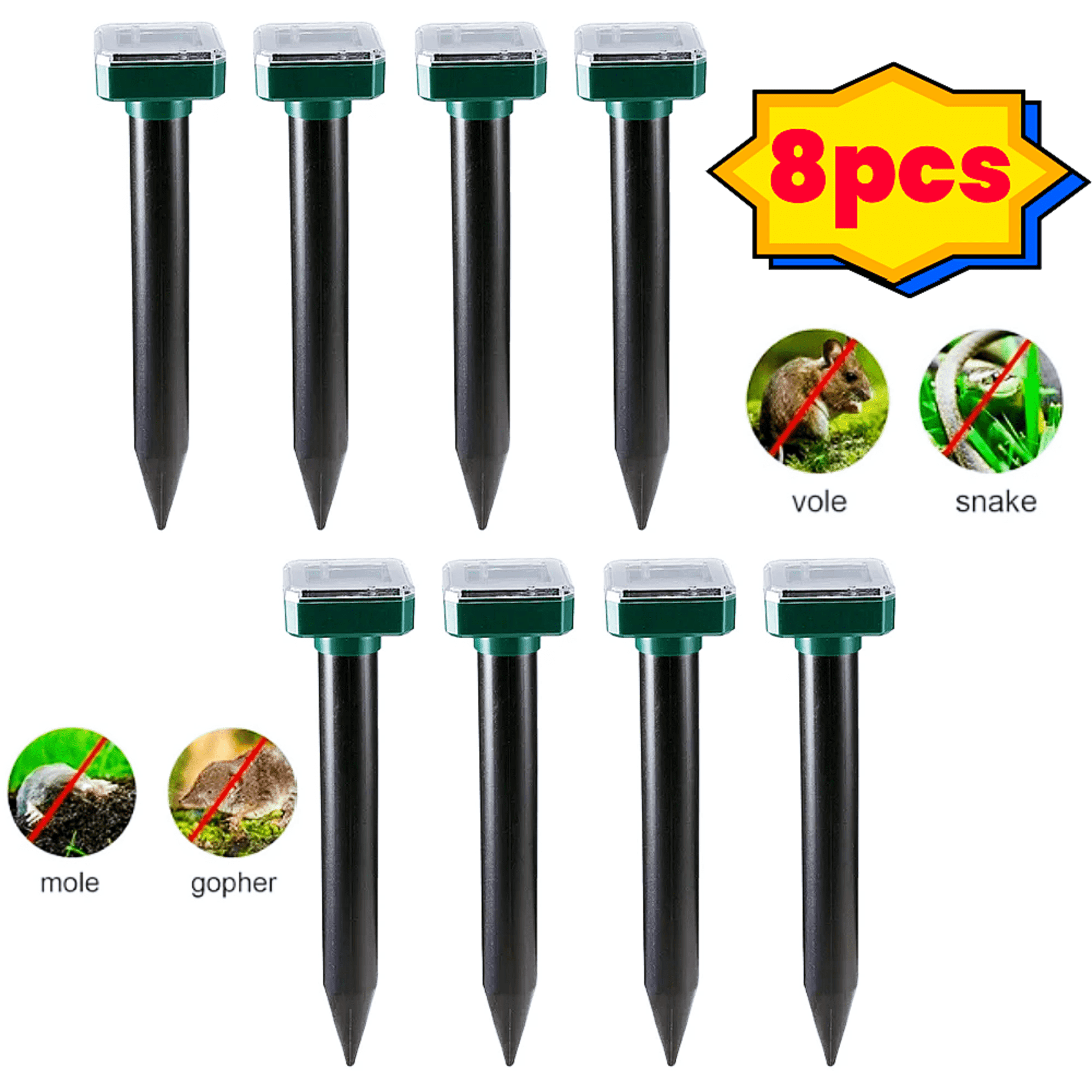 8Pcs Solar Powered Sound Wave Sonic Repeller Outdoor Garden Yard Farm ...